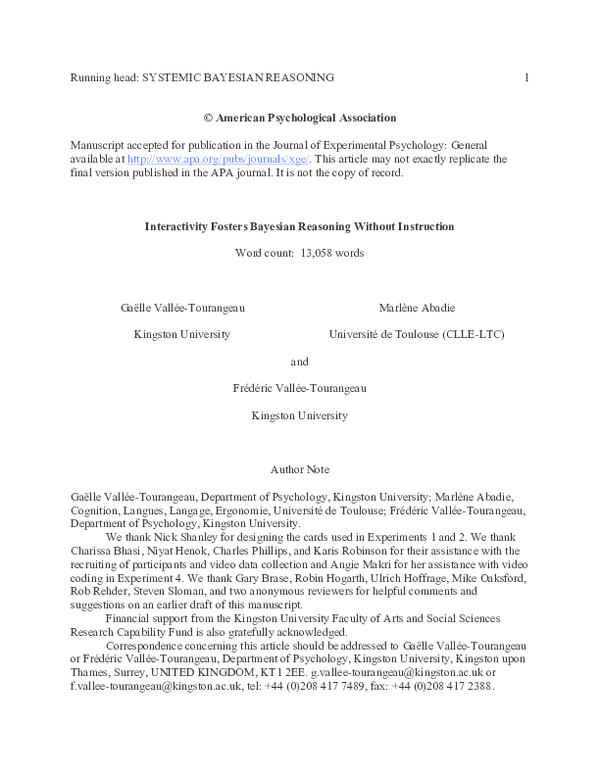(PDF) Interactivity fosters Bayesian reasoning without instruction