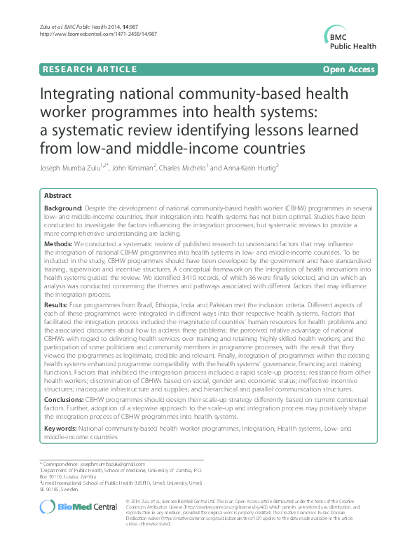 (PDF) Integrating national community-based health worker programmes ...