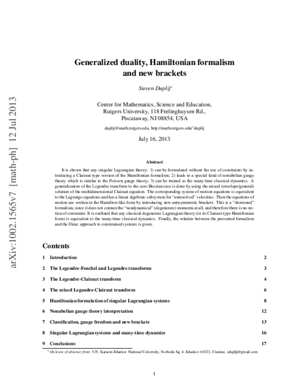 (PDF) Clairaut-type formulation of singular Lagrangian systems