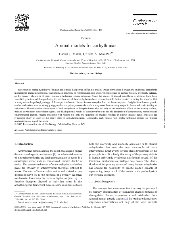 (PDF) Animal models for arrhythmias