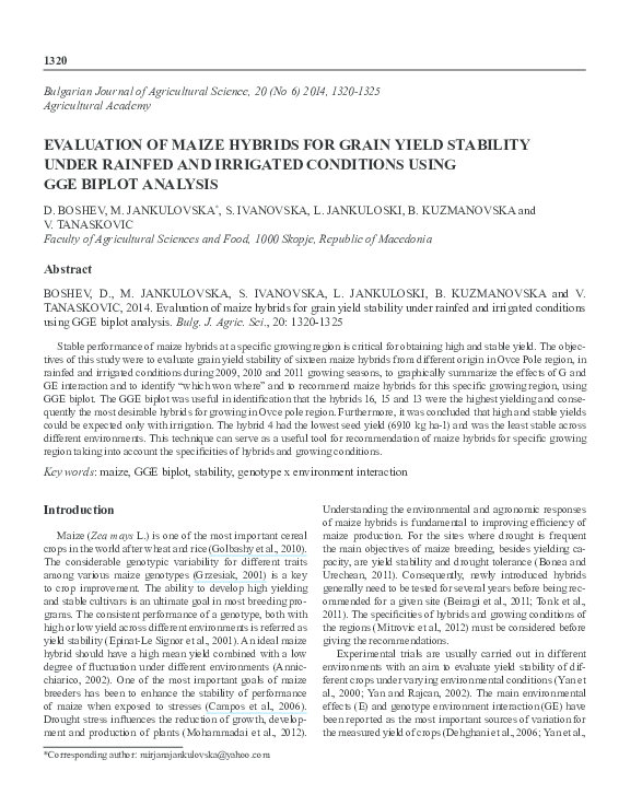 (PDF) Evaluation of maize hybrids for grain yield stability under ...