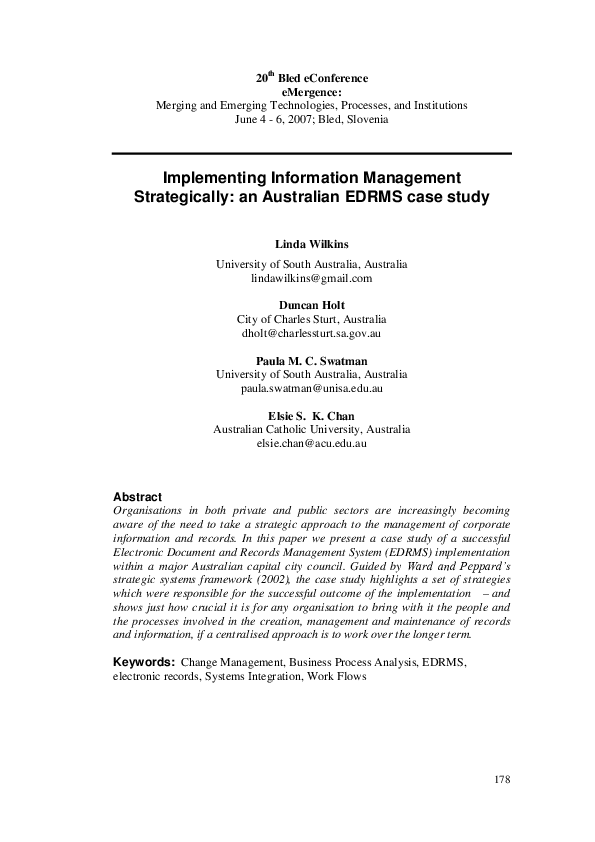 (PDF) Implementing information management strategically: an Australian ...