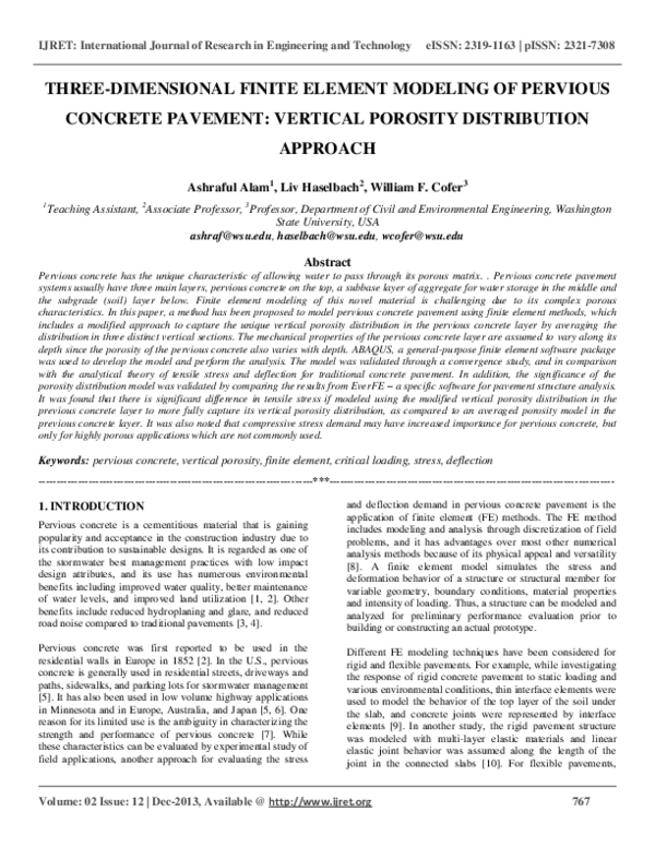 Pdf Three Dimensional Finite Element Modeling Of Pervious Concrete Pavement Vertical Porosity