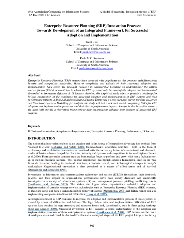 Pdf Enterprise Resource Planning Erp Innovation Process Towards Development Of An