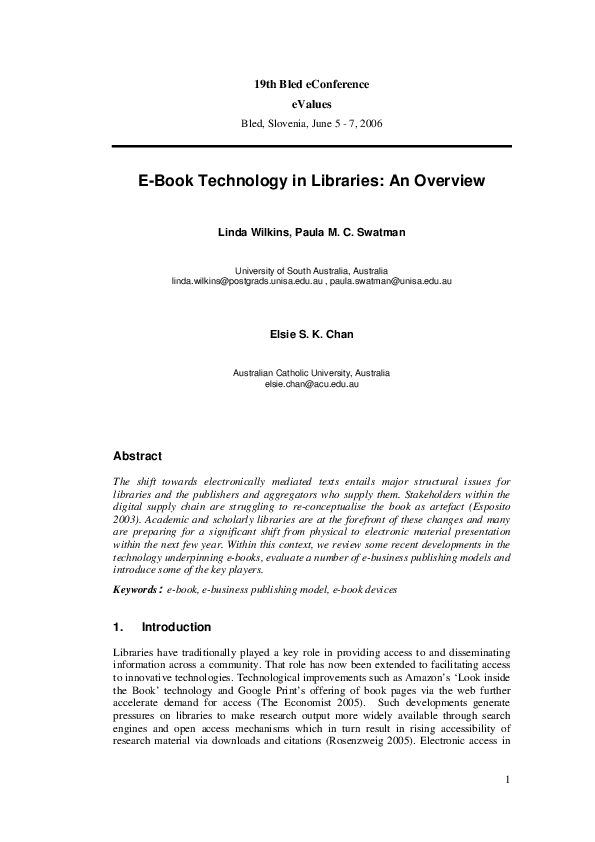 (PDF) E-Book Technology in Libraries: An Overview