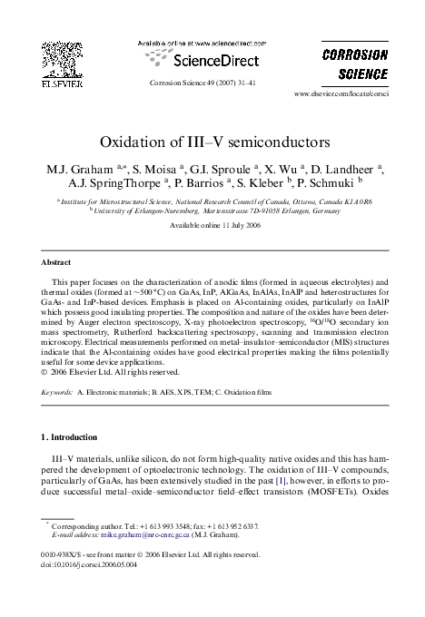 (PDF) Oxidation of III–V semiconductors