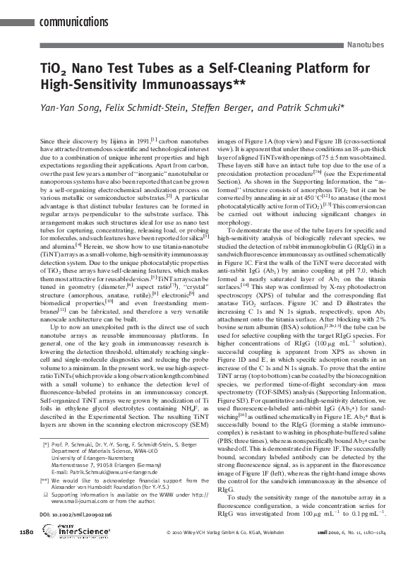 (PDF) TiO2 Nano Test Tubes as a Self-Cleaning Platform for High ...