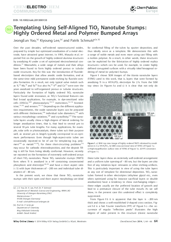 (PDF) Templating Using Self-Aligned TiO 2 Nanotube Stumps: Highly Ordered Metal and Polymer ...