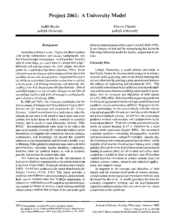 (PDF) Project 2061: A university model