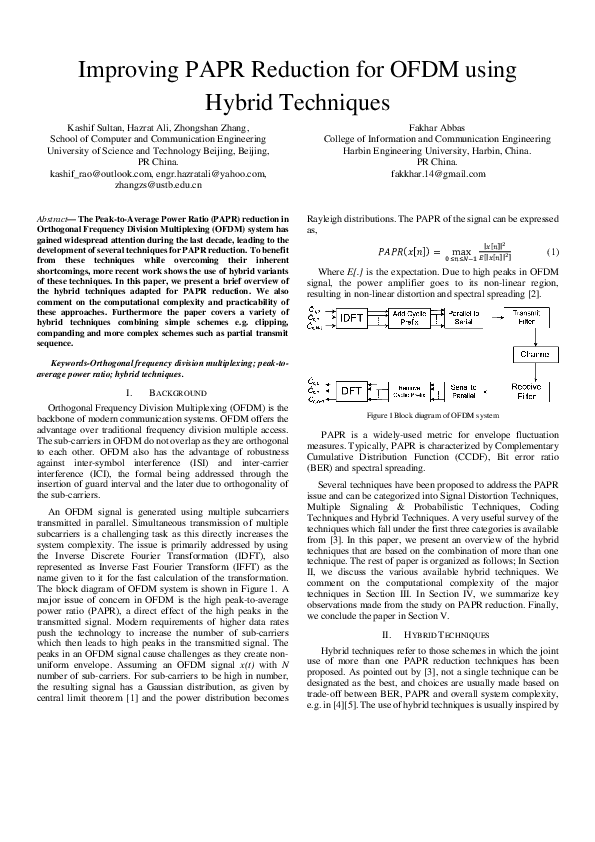 Pdf Improving Papr Reduction For Ofdm Using Hybrid Techniques