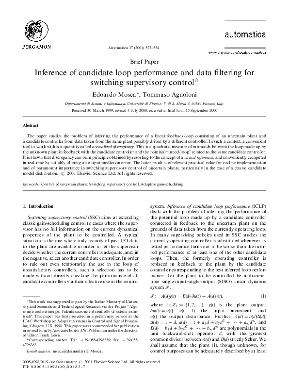(PDF) Inference of candidate loop performance and data filtering for switching supervisory control