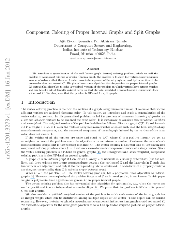 Pdf Component Coloring Of Proper Interval Graphs And Split Graphs