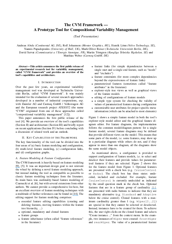 (PDF) The CVM framework: A prototype tool for compositional variability management