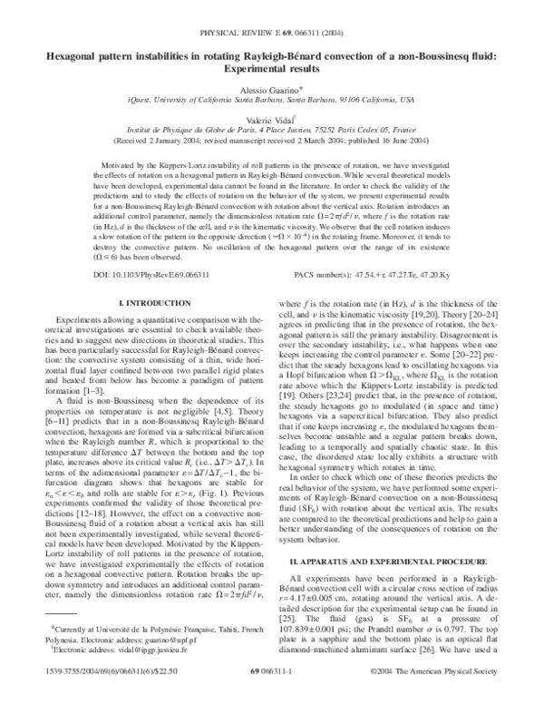 (PDF) Hexagonal pattern instabilities in rotating Rayleigh-Bénard convection of a non-Boussinesq ...