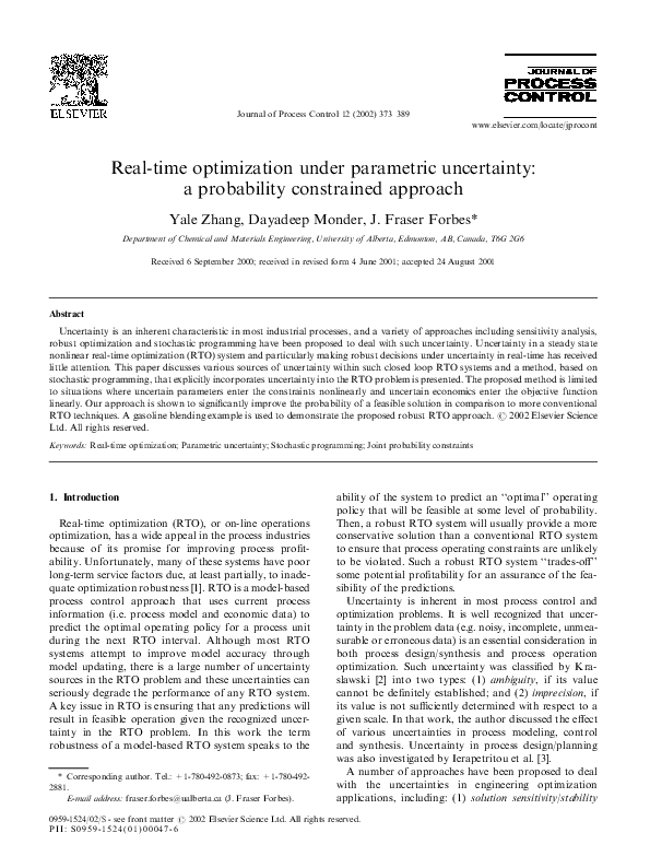 (PDF) Real-time optimization under parametric uncertainty: a ...