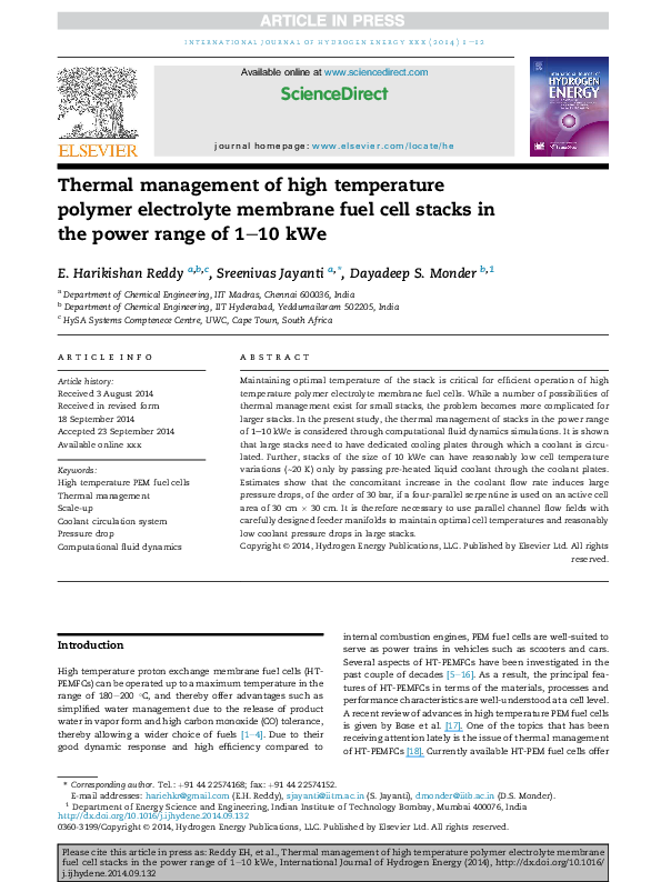 (PDF) Thermal management of high temperature polymer electrolyte ...