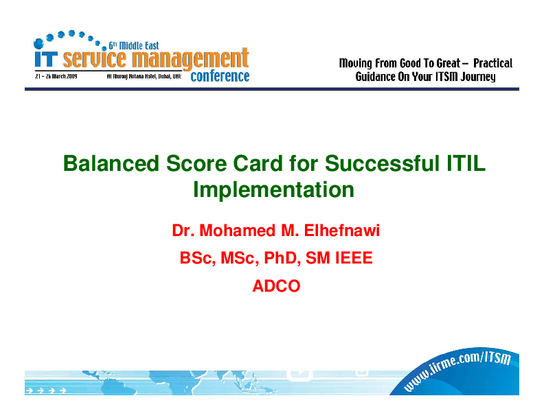 (PDF) Balanced Score Card for Successful ITIL Implementation
