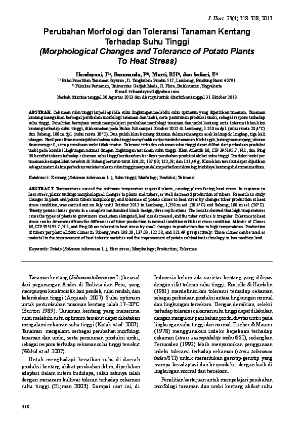(PDF) Perubahan Morfologi dan Toleransi Tanaman Kentang terhadap Suhu ...