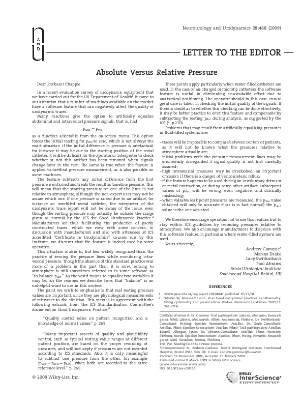 (PDF) Absolute versus relative pressure