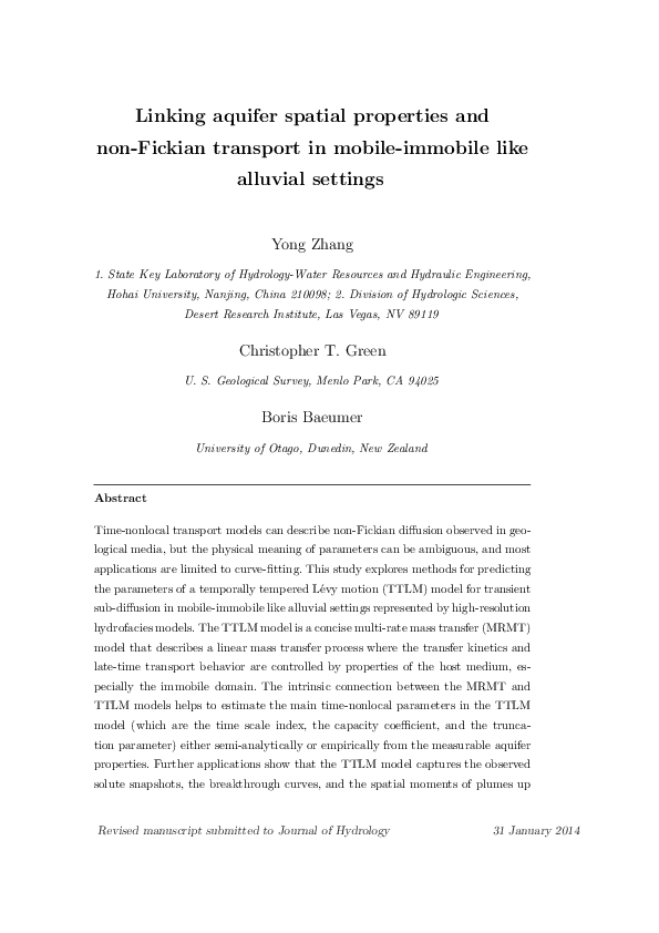 (PDF) Non-local in time formulations for reactive transport | Sergio Andres Bea - Academia.edu