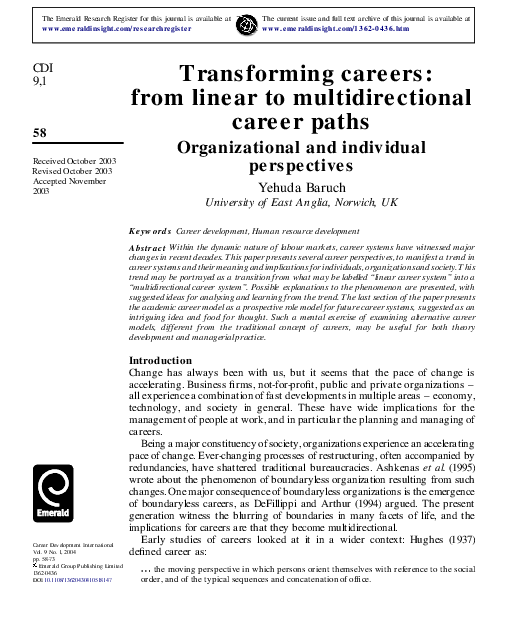 (PDF) Transforming careers:from linear to multidirectional career paths ...