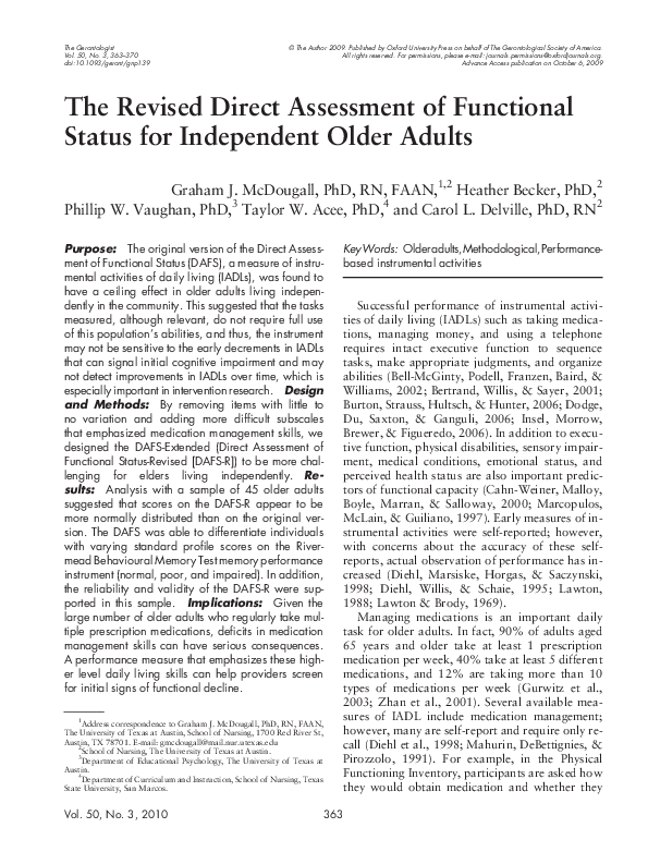 (PDF) The Revised Direct Assessment of Functional Status for ...
