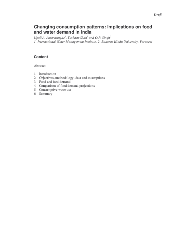 (PDF) Changing consumption patterns: Implications on food and water ...