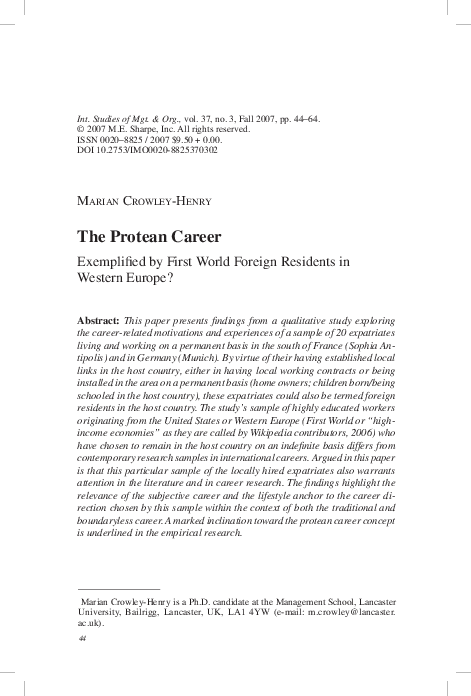 (PDF) The Protean Career: Exemplified by First World Foreign Residents ...