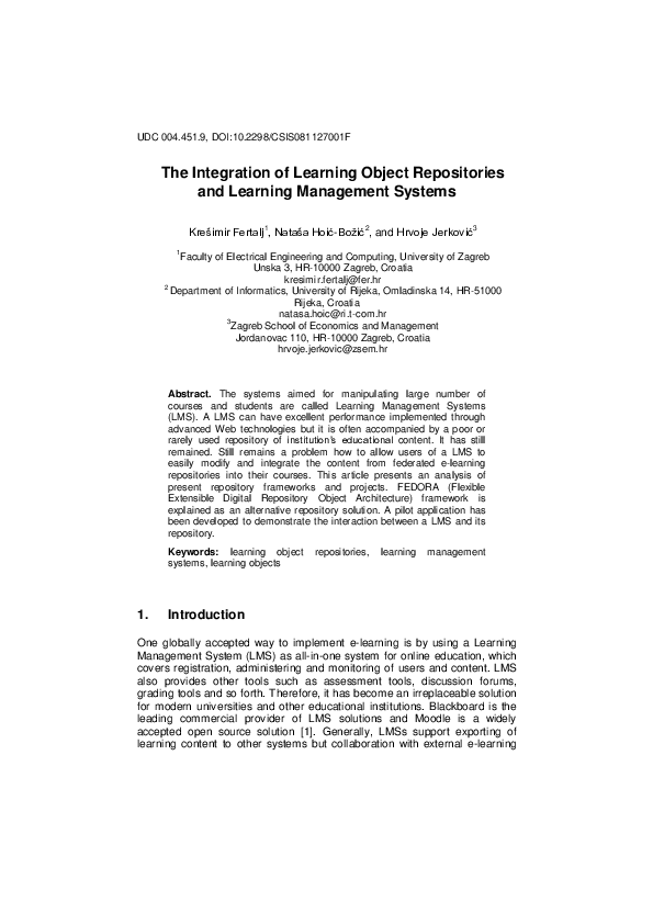 (PDF) The integration of learning object repositories and learning management systems | Natasa ...
