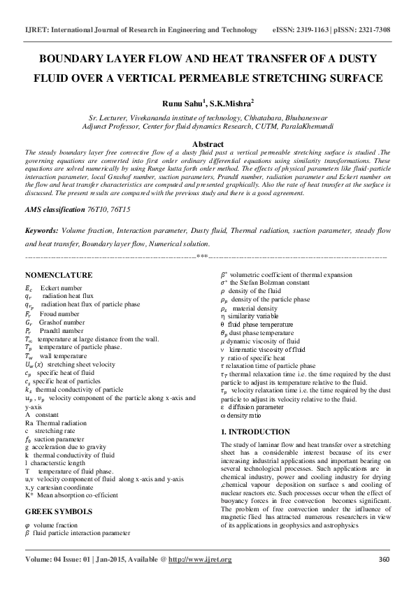 Pdf Boundary Layer Flow And Heat Transfer Of A Dusty Fluid Over A Vertical Permeable