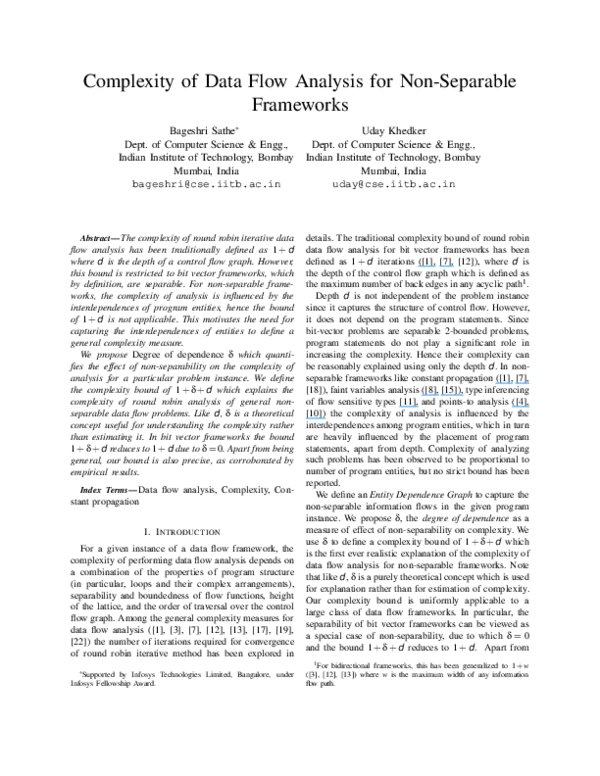 (PDF) Complexity of Data Flow Analysis for Non-Separable Frameworks