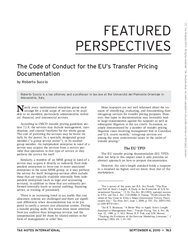 (PDF) The Code of Conduct for the EU's Transfer Pricing Documentation ...