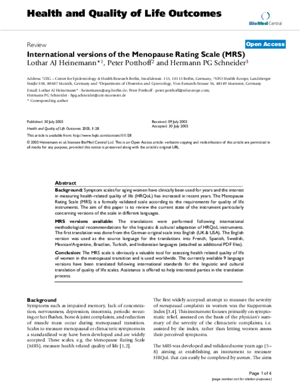 (PDF) International versions of the Menopause Rating Scale (MRS)