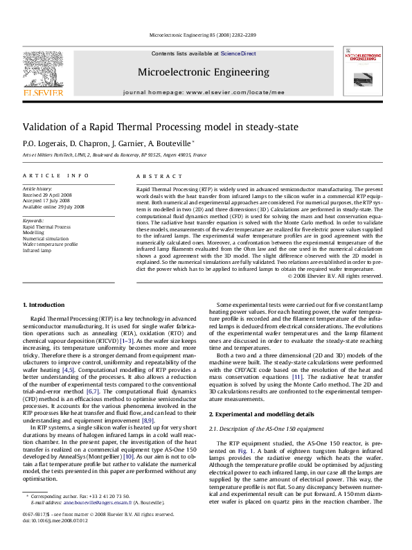(PDF) Validation of a Rapid Thermal Processing model in steady-state