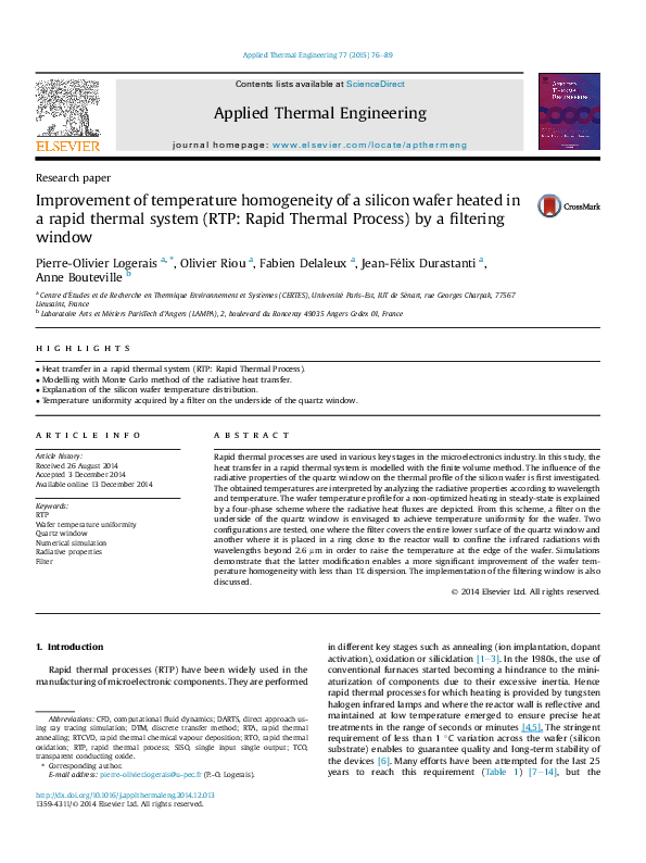 (PDF) Improvement of temperature homogeneity of a silicon wafer heated in a rapid thermal system ...