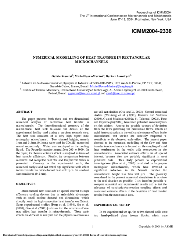 (PDF) Numerical Modelling of Heat Transfer in Rectangular Microchannels