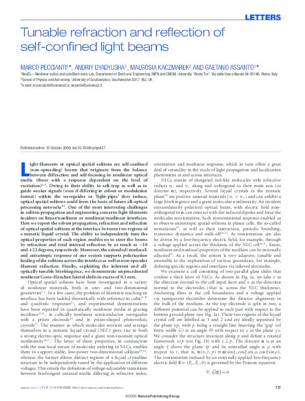 (PDF) Tunable refraction and reflection of self-confined light beams