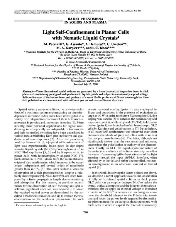 (PDF) Light self-confinement in planar cells containing nematic liquid ...