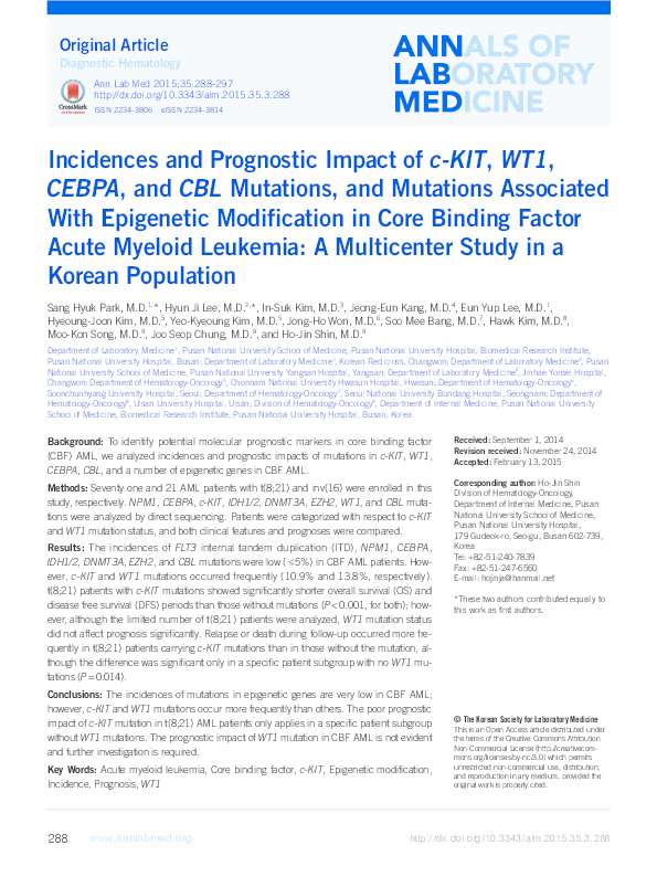 (PDF) Incidences and Prognostic Impact of c-KIT, WT1, CEBPA, and CBL ...