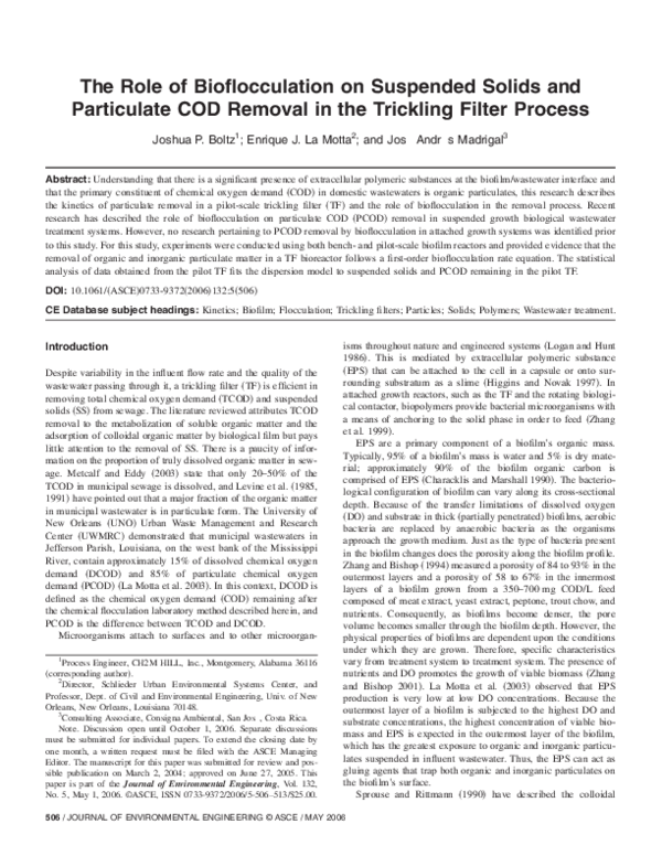 (PDF) The Role of Bioflocculation on Suspended Solids and Particulate ...