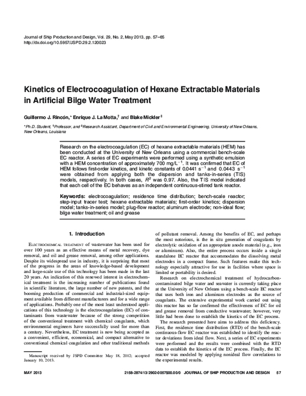(PDF) Kinetics of Electrocoagulation of Hexane Extractable Materials in Artificial Bilge Water ...