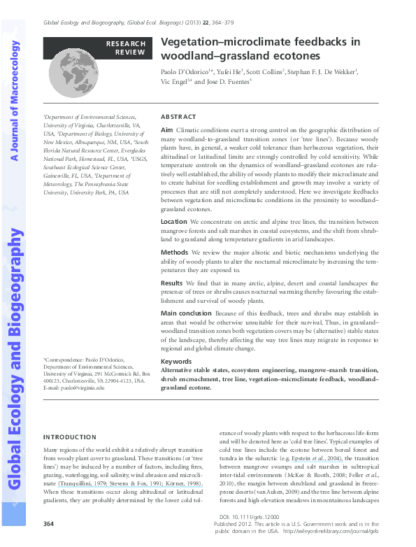 (PDF) Vegetation-microclimate feedbacks in woodland-grassland ecotones ...