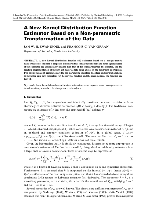 (PDF) A New Kernel Distribution Function Estimator Based on a Non-parametric Transformation of ...