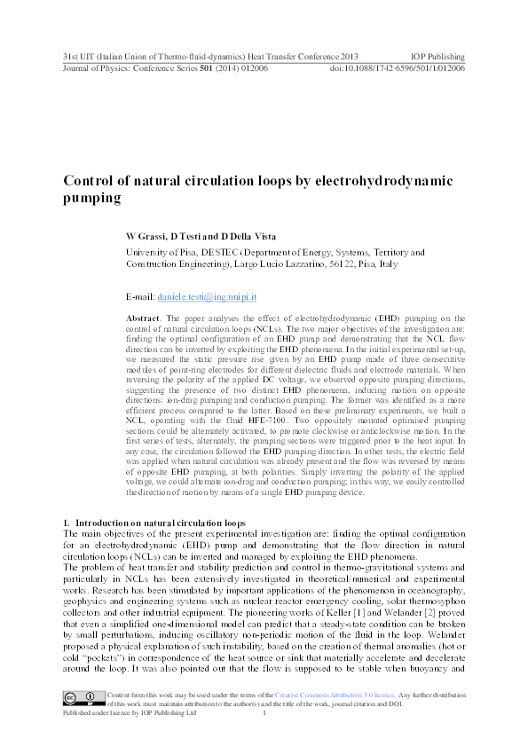 (PDF) Control of natural circulation loops by electrohydrodynamic pumping