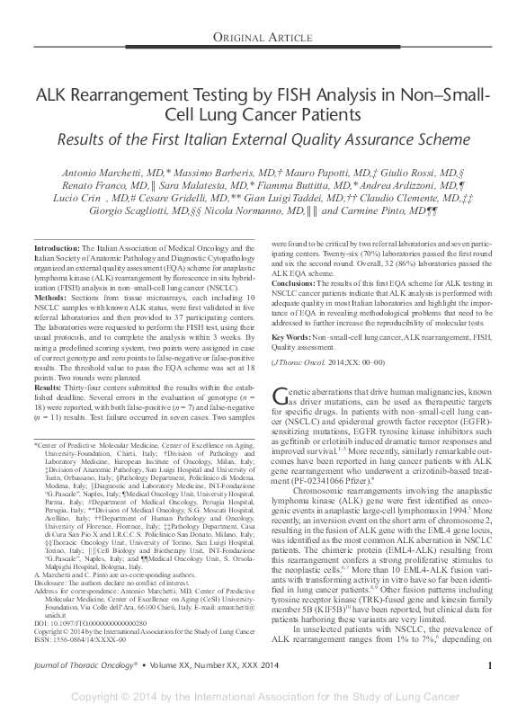 (PDF) Assessment of ALK Status by FISH on 1000 Spanish Non-Small Cell ...