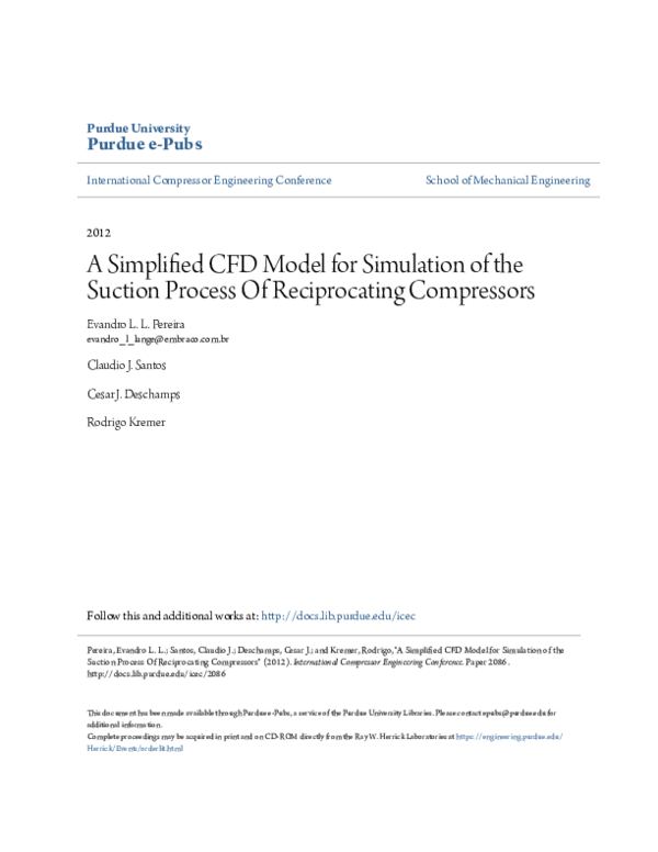 Pdf A Simplified Cfd Model For Simulation Of The Suction Process Of