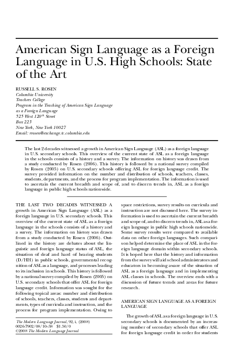 (PDF) American Sign Language as a Foreign Language in U.S. High Schools ...