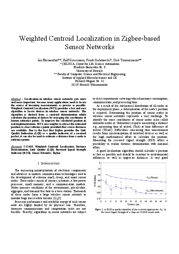 Pdf Weighted Centroid Localization In Zigbee Based Sensor Networks