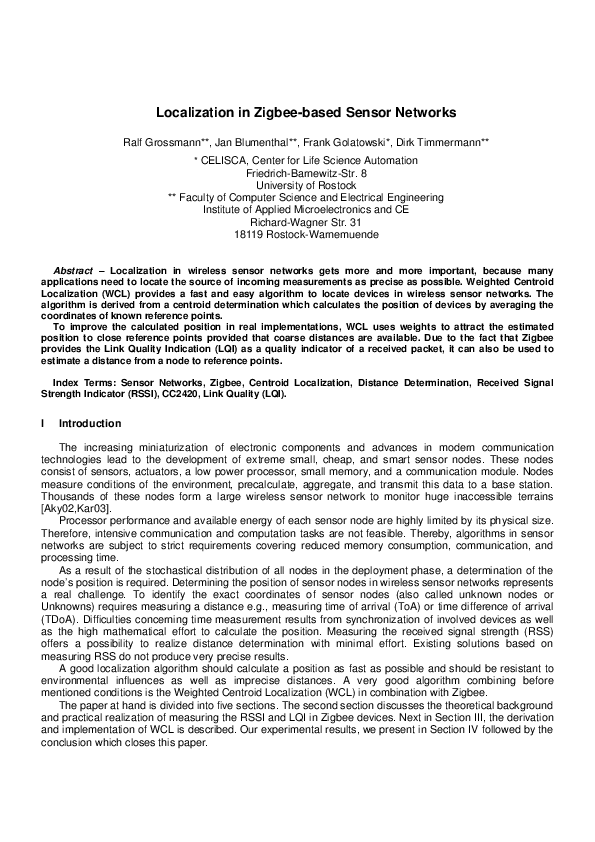 Pdf Localization In Zigbee Based Sensor Networks