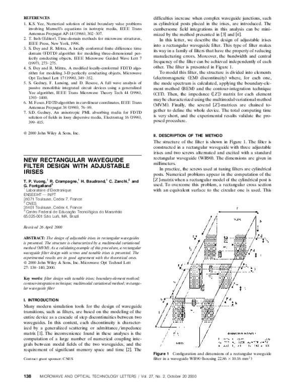 (PDF) New rectangular waveguide filter design with adjustable irises